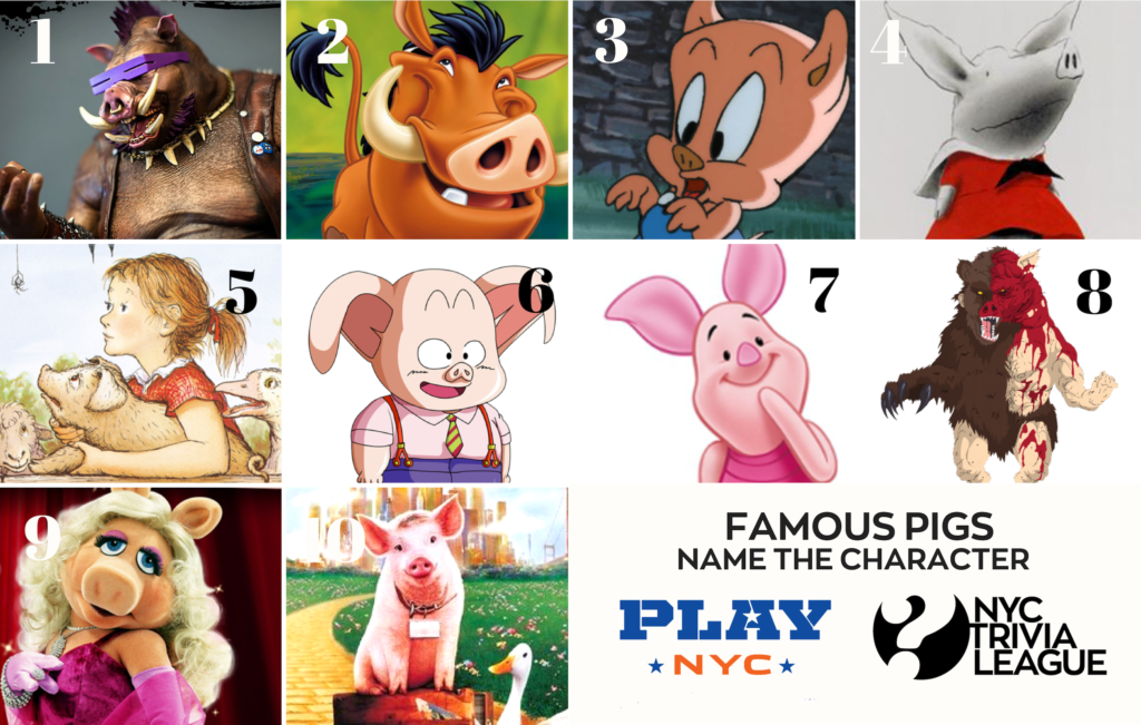 Animated Pig Characters - NYC Trivia League